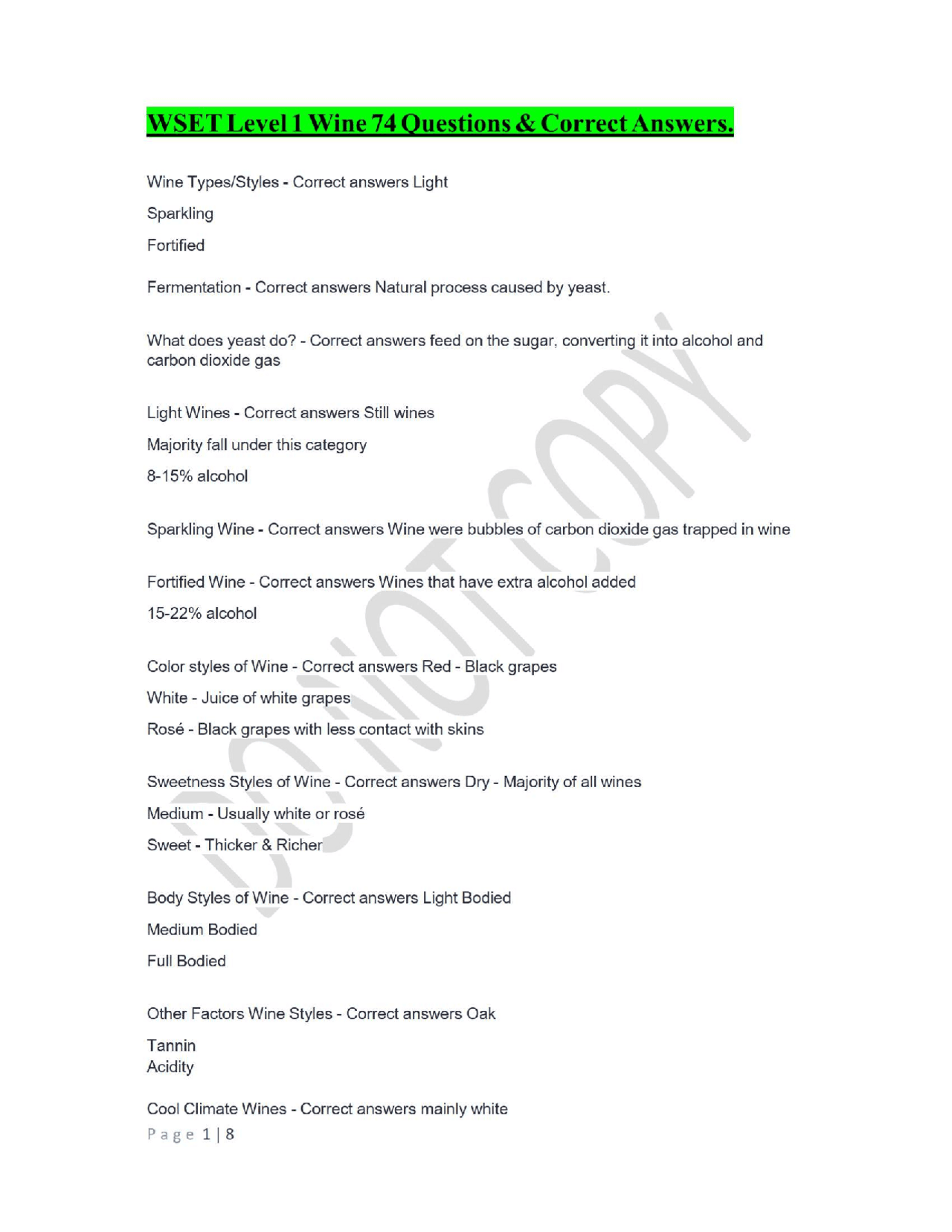 WSET Level 1 Wine 74 Questions & Correct Answers. | Exams Winemaking ...