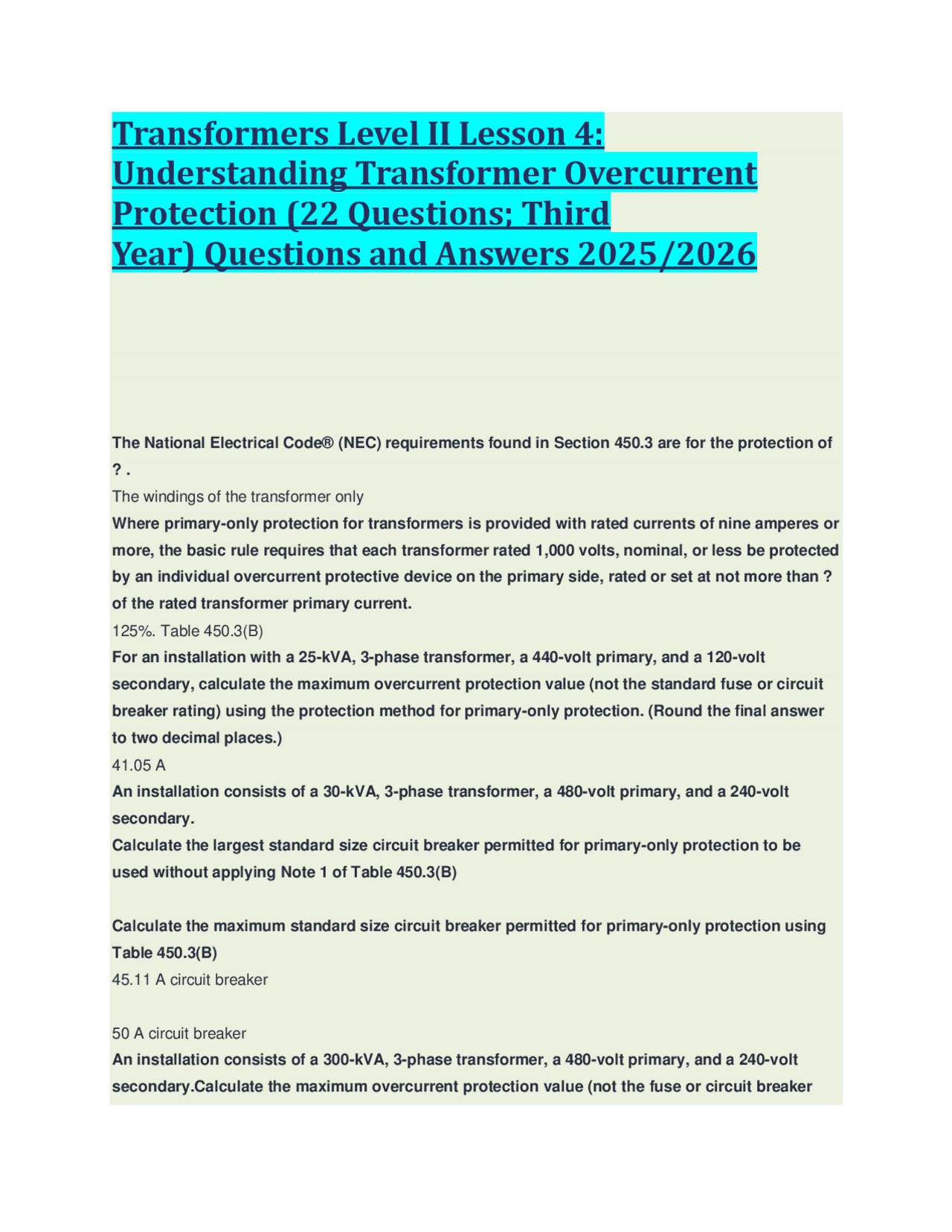 Transformers Level II Lesson 4: Understanding Transformer Overcurrent ...