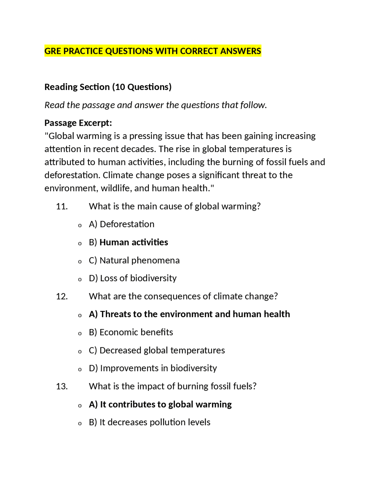 GRE Practice Questions: Reading, Writing, and Speaking Sections | Exams ...