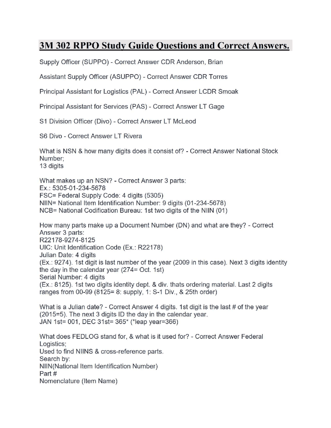 3M 302 RPPO Study Guide Questions and Correct Answers. | Exams Study of ...