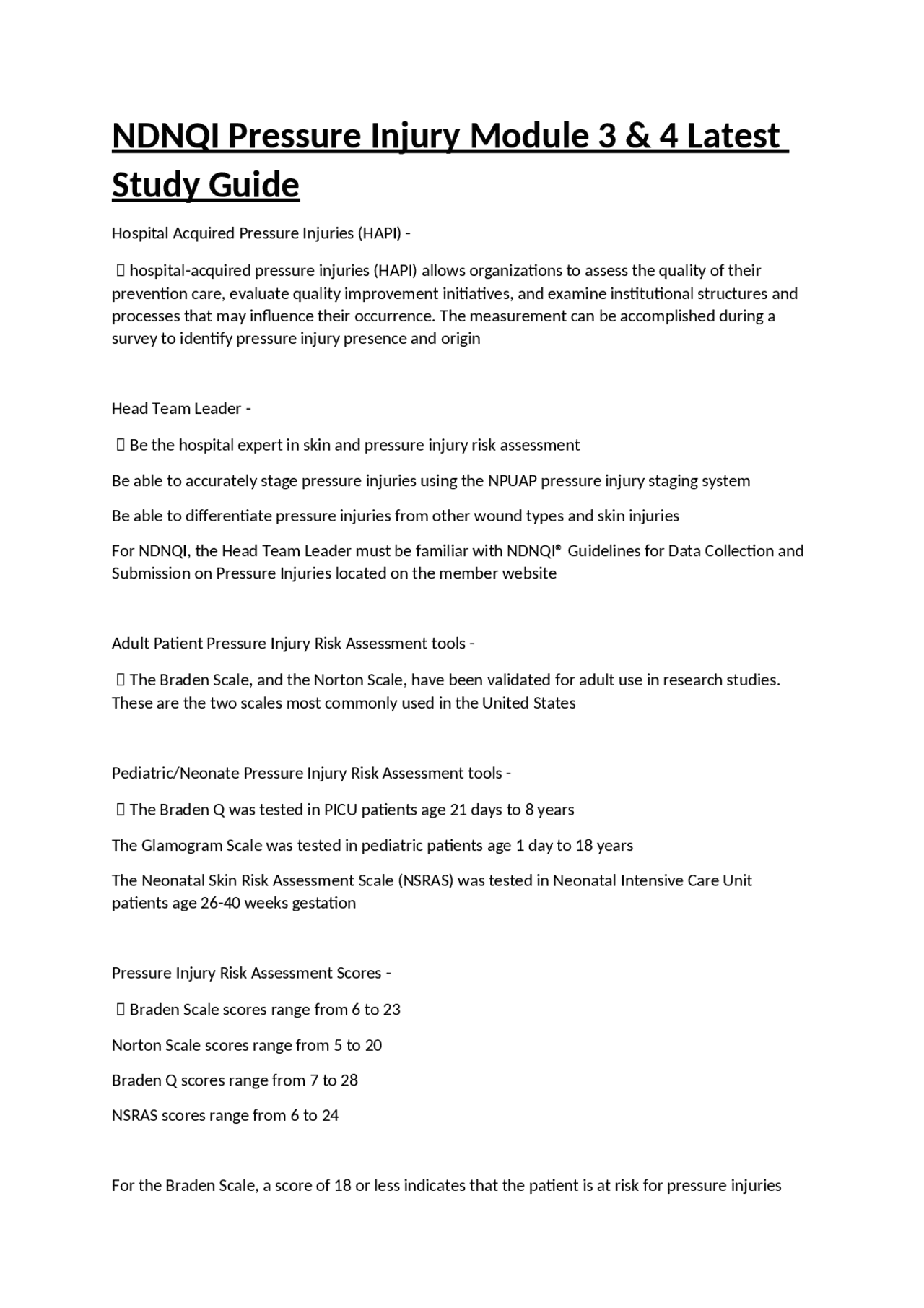 NDNQI Pressure Injury Module 3 & 4 Study Guide: Hospital Acquired ...