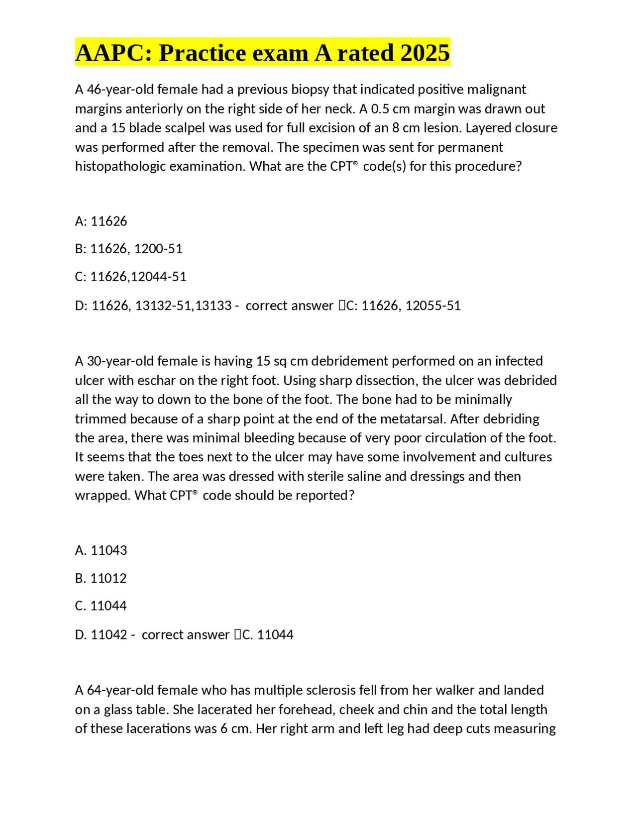 AAPC Practice Exam A: Medical Coding and Billing Practice Questions ...