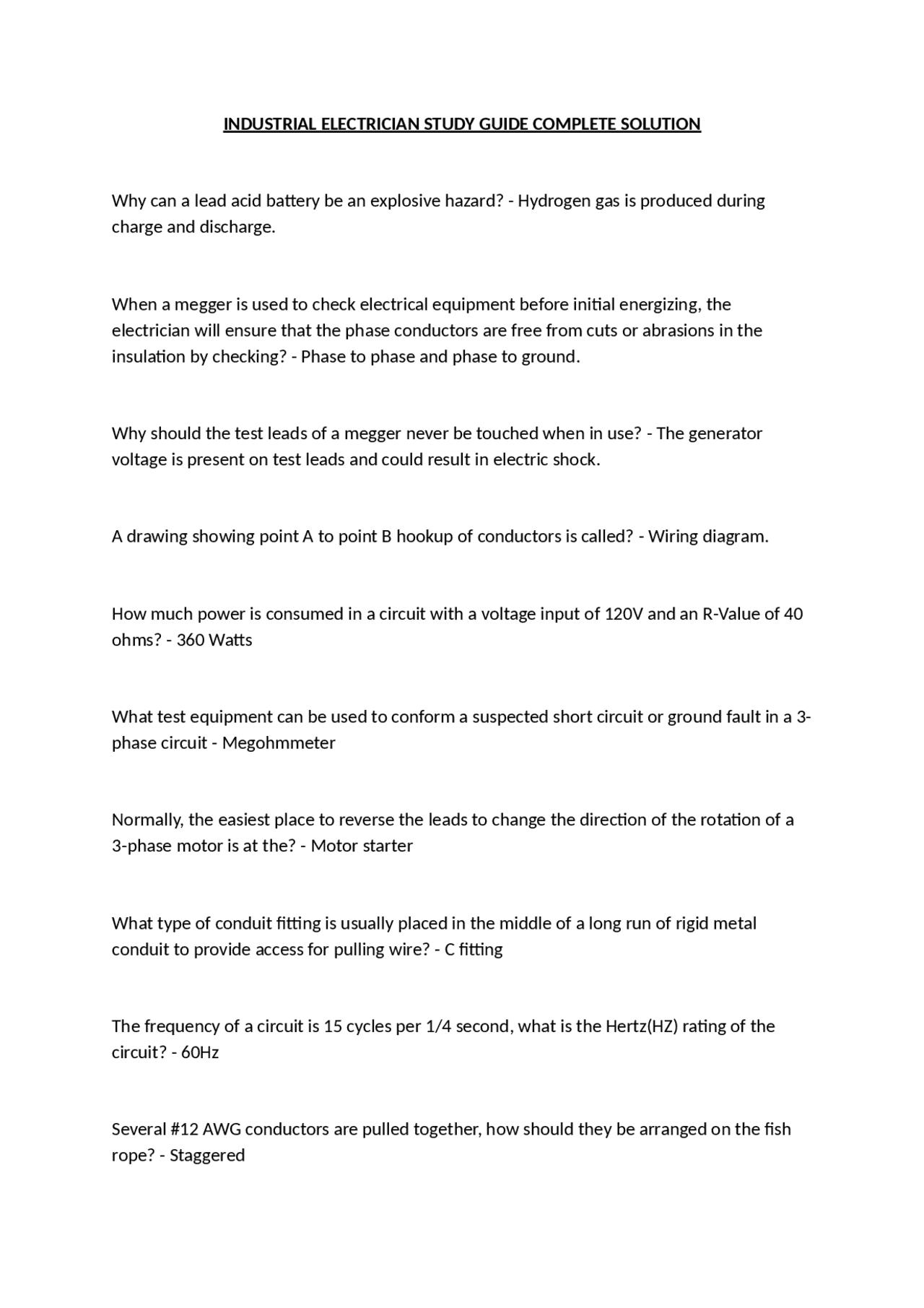 INDUSTRIAL ELECTRICIAN STUDY GUIDE COMPLETE SOLUTION | Exams Advanced ...