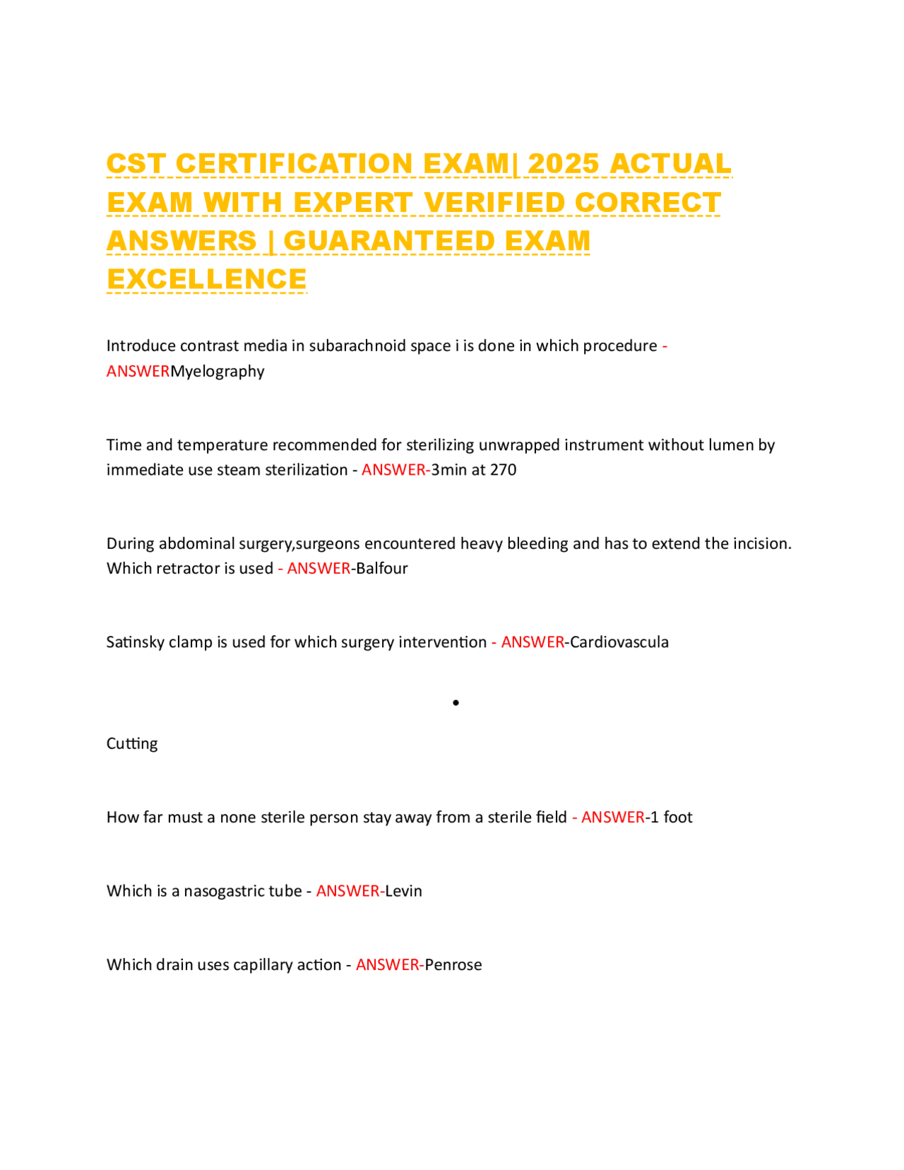 CST CERTIFICATION EXAM.pdf | Exams Nursing | Docsity