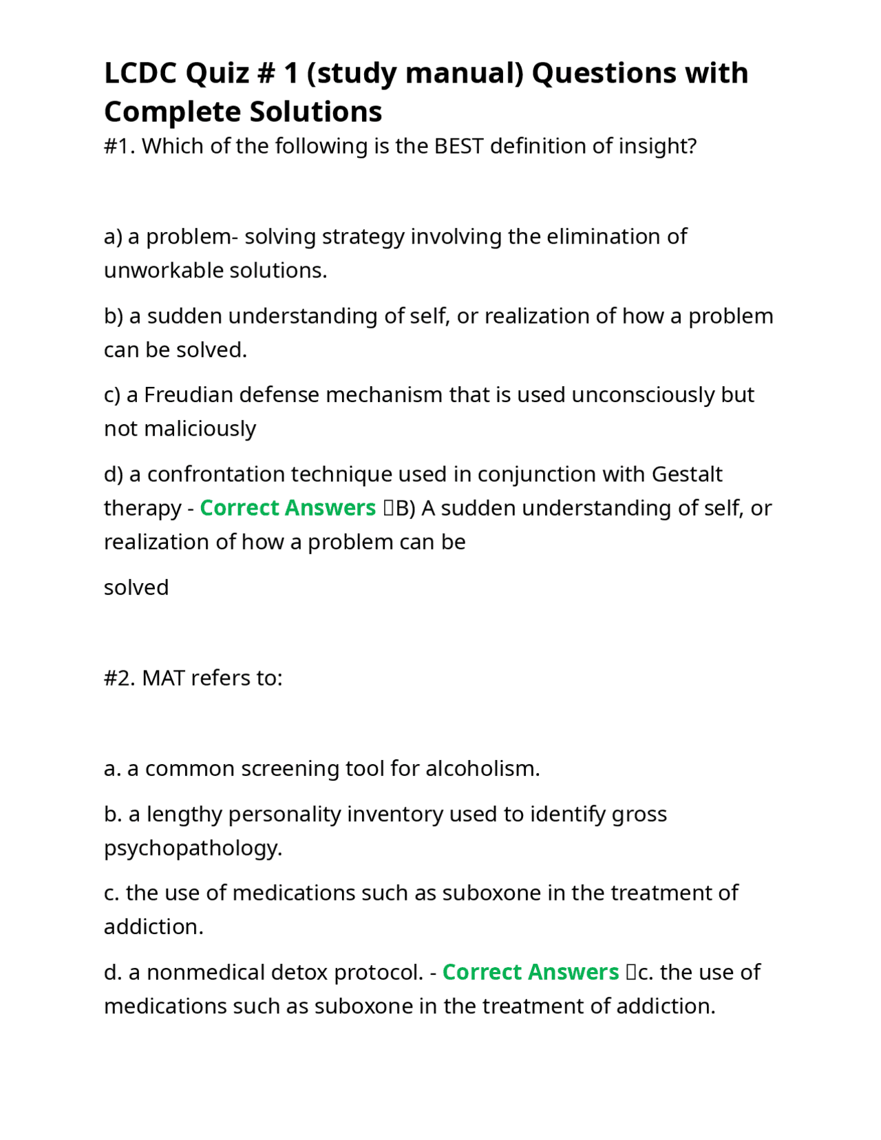 LCDC Quiz # 1 (study manual) Questions with Complete Solutions | Exams ...
