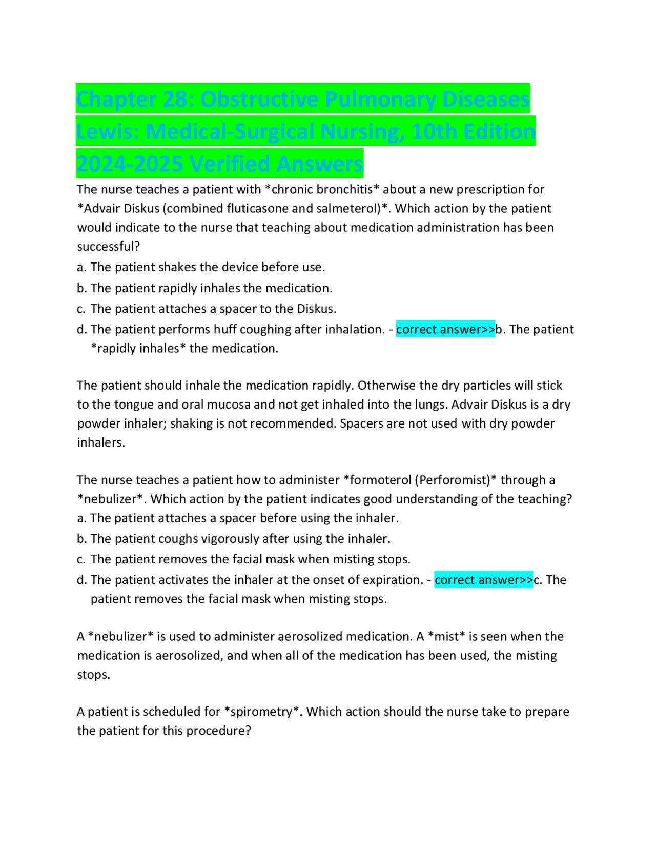 Chapter 28 Obstructive Pulmonary Diseases Lewis Medical Surgical Nursing Exams Nursing Docsity
