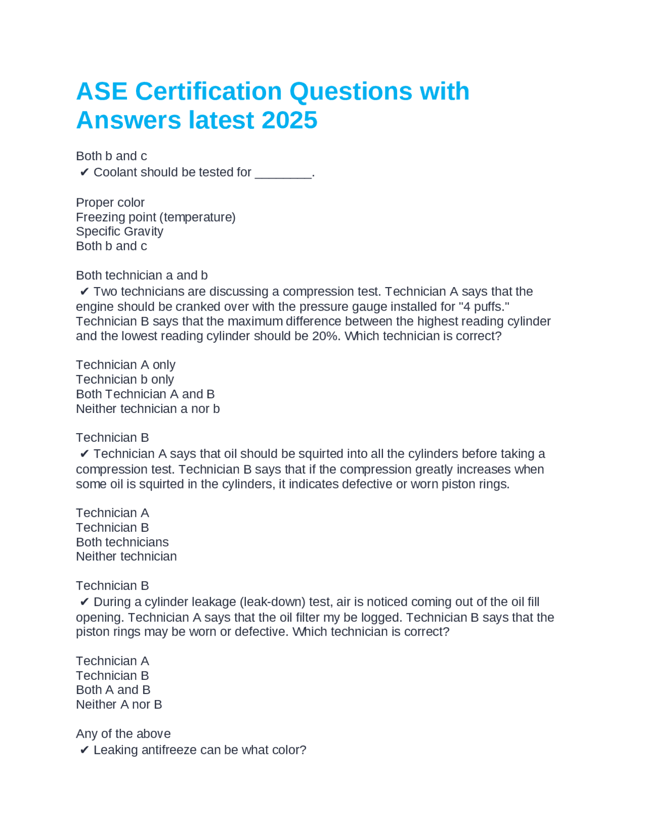 ASE Certification Questions and Answers: Automotive Repair and ...