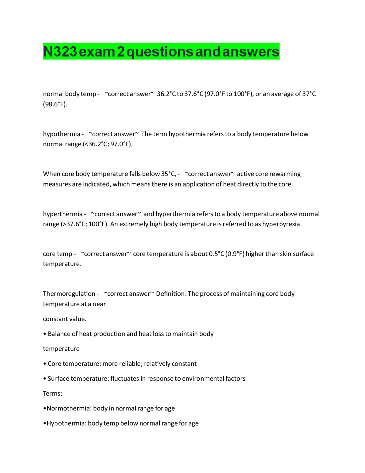 N323 exam 2 questions and answers normal body temp - ~correct answer ...