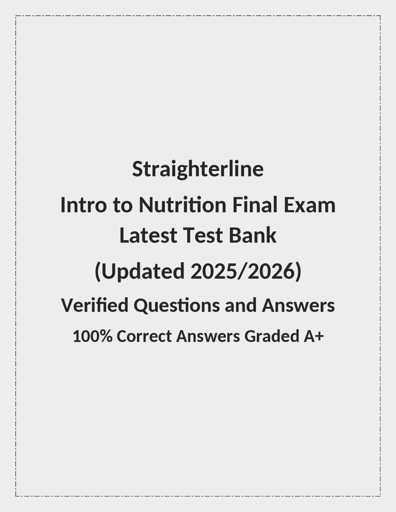 Straighterline Intro to Nutrition Final Exam Latest Test Bank (2025/ ...