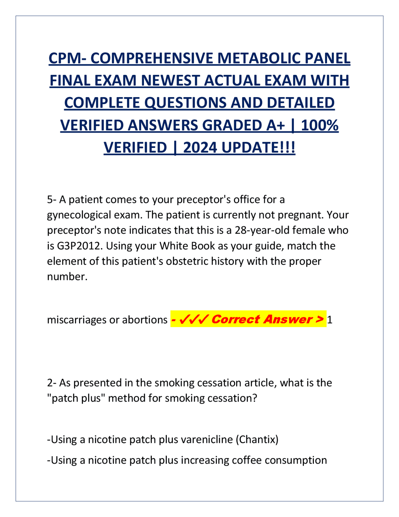 Comprehensive Metabolic Panel (CPM) Final Exam: Questions and Answers ...