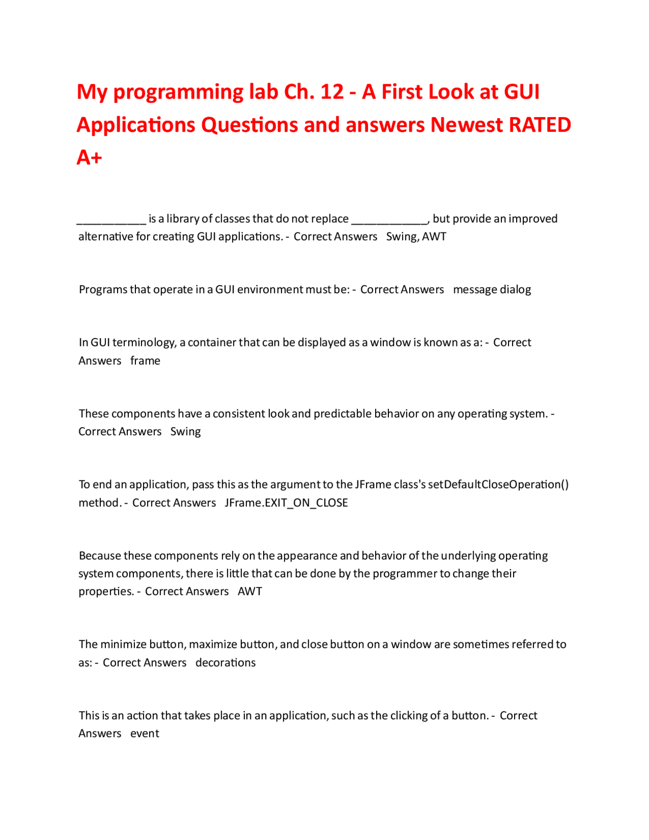 GUI Programming Exercises: A First Look at GUI Applications | Exams Nursing | Docsity