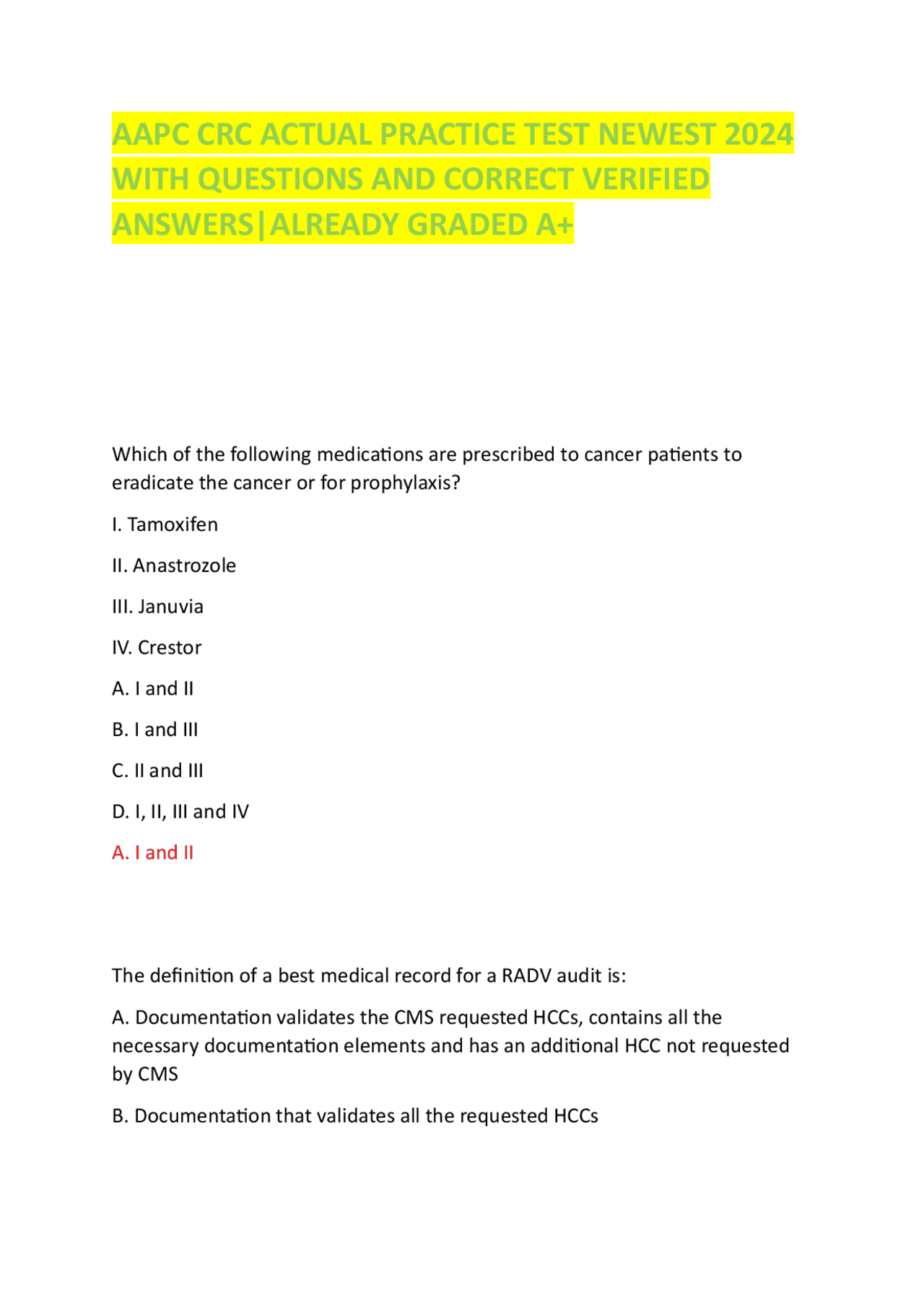 AAPC CRC Actual Practice Test: 2024 Edition with Questions and Answers ...