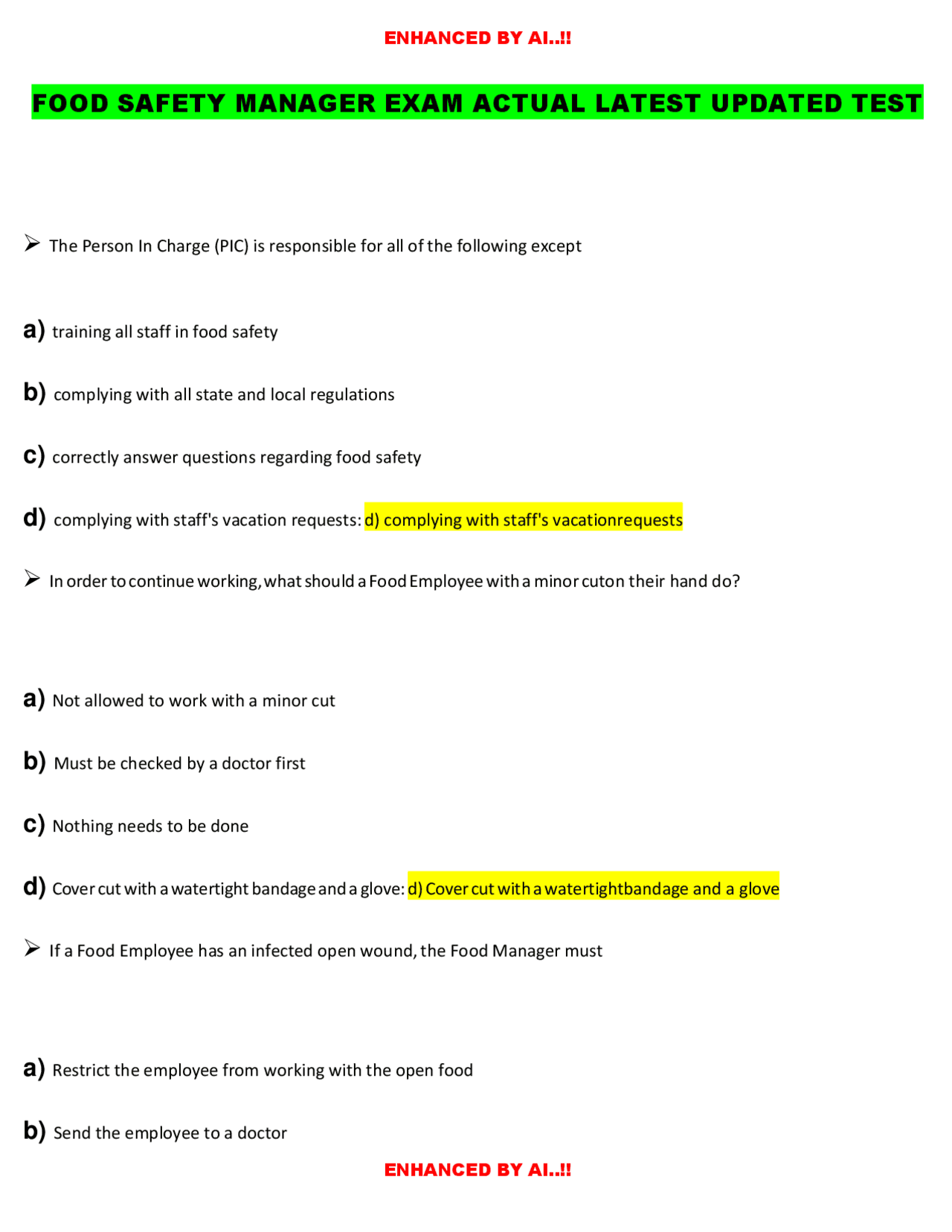 FOOD SAFETY MANAGER EXAM ACTUAL LATEST UPDATED TEST | Exams Nursing ...