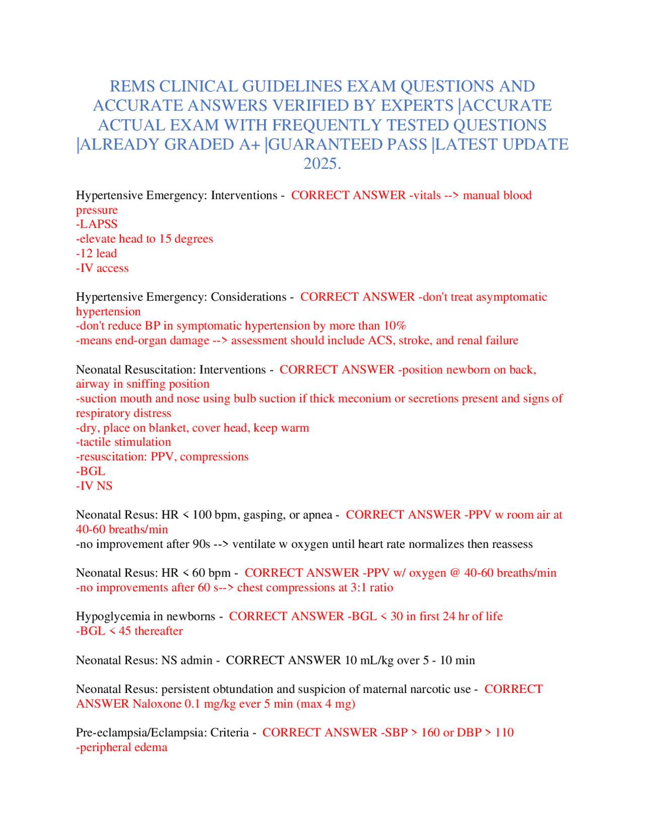 REMS Clinical Guidelines Exam: Questions & Answers for Healthcare Professionals | Exams Nursing ...