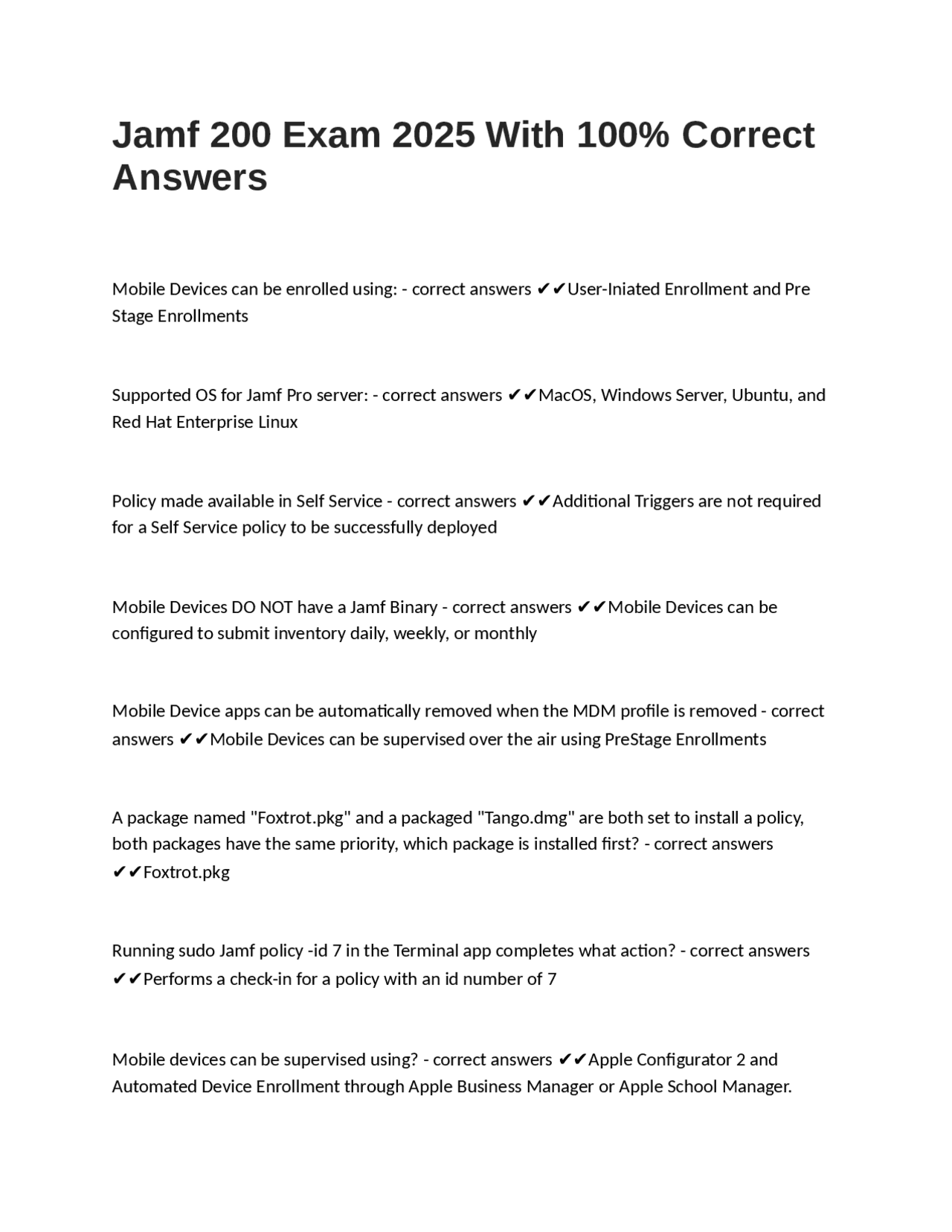 Jamf Pro Exam Questions and Answers | Exams Nursing | Docsity