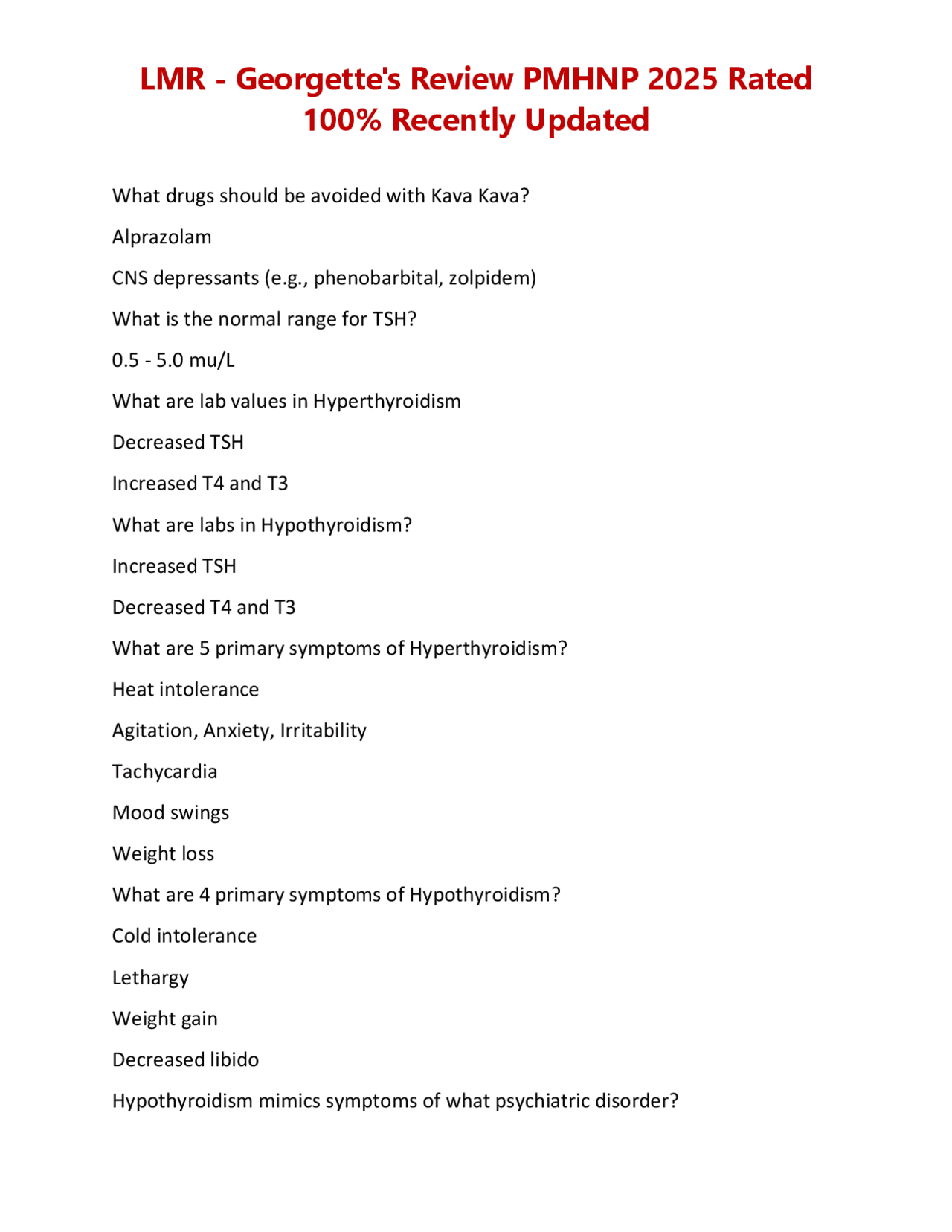 LMR - Georgette's Review PMHNP 2025 R | Exams Public Health | Docsity