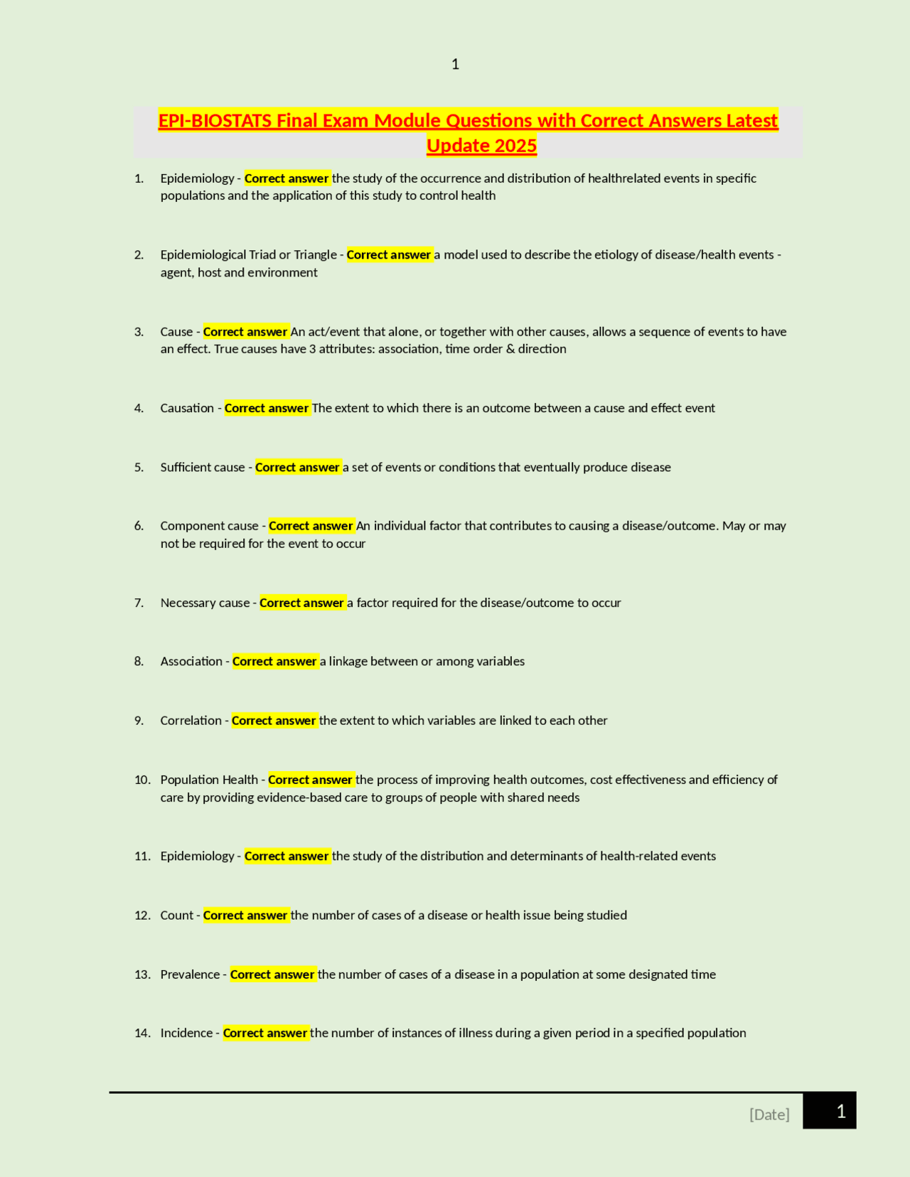 EPI-BIOSTATS Final Exam Module Questions with Correct Answers | Exams ...