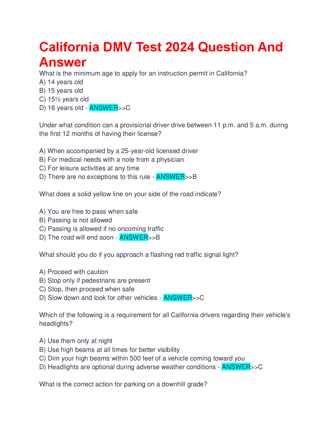 California DMV Test 2025 Question And Answer | Exams European Computer ...