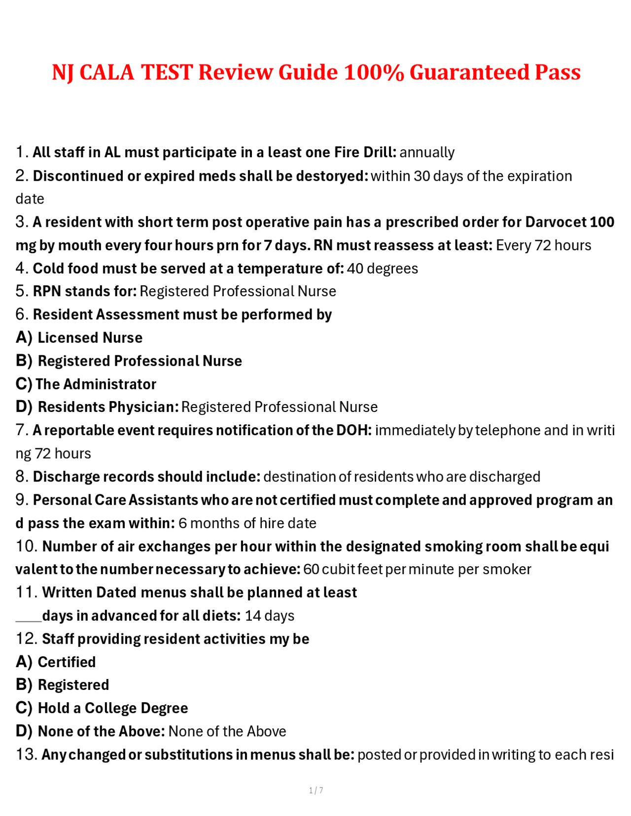 NJ CALA TEST Review Guide 100% Guaranteed Pass 2025/2026 | Exams ...