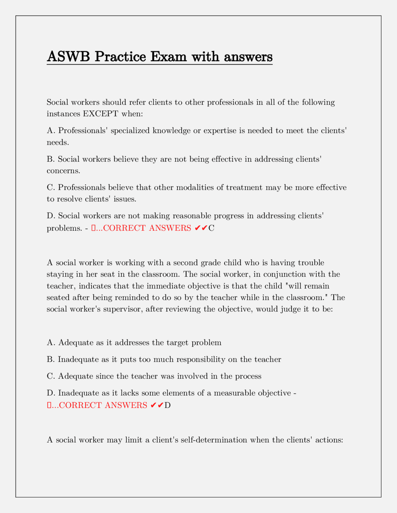 ASWB Practice Exam: Social Work Ethics, Theories, and Practice | Exams ...