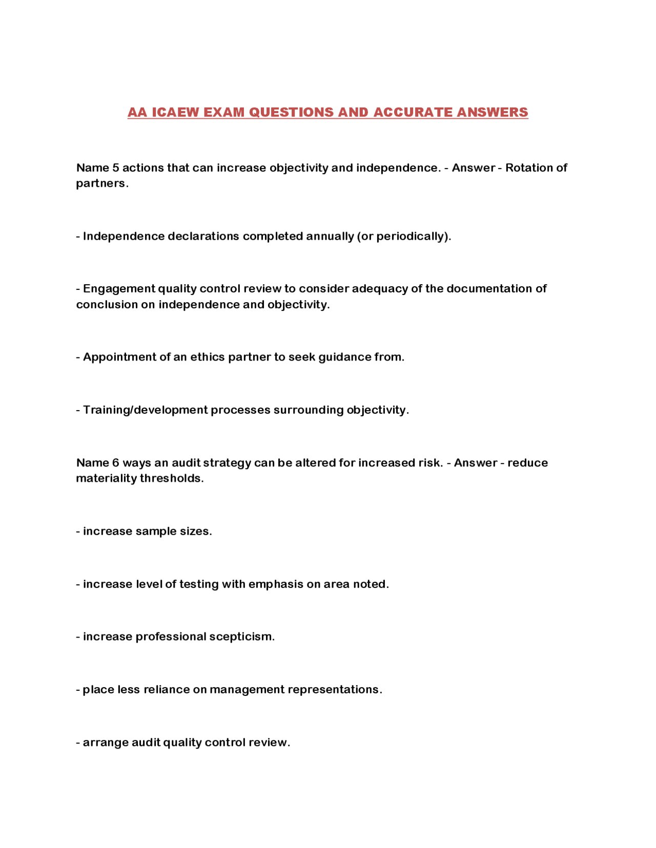 AA ICAEW EXAM QUESTIONS AND ACCURATE ANSWERS | Exams Advanced Education ...