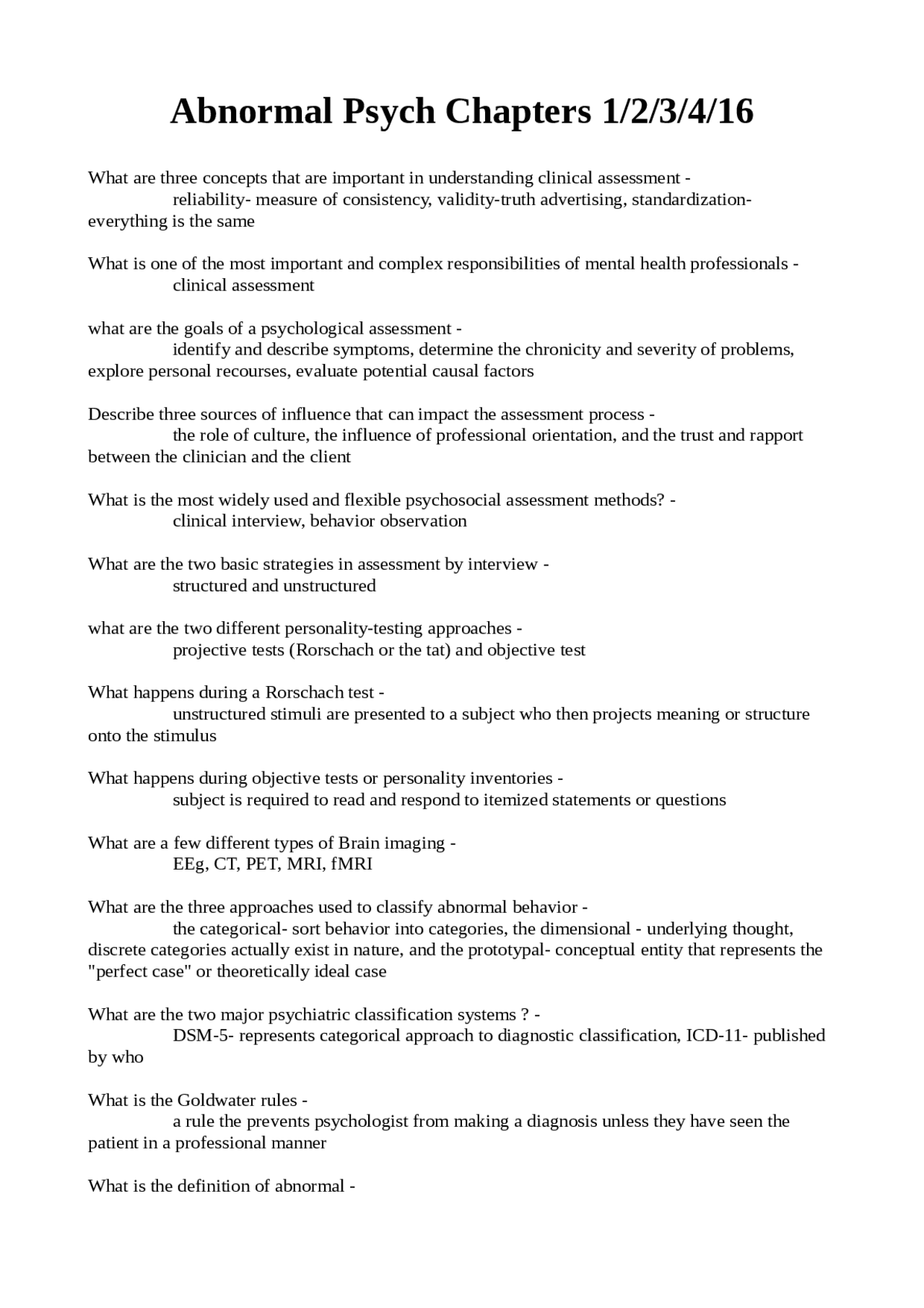 Abnormal Psychology: Key Concepts and Theories | Exams Psychology | Docsity