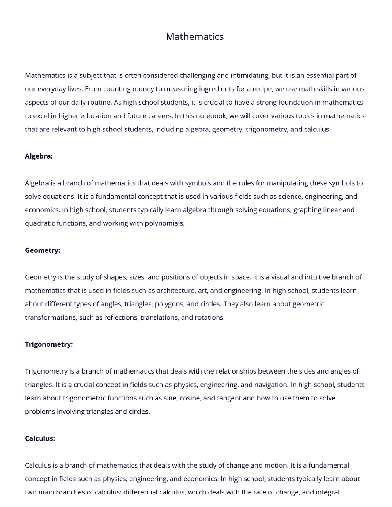 Mathematics Notebook for High School Students. | Summaries Mathematics | Docsity