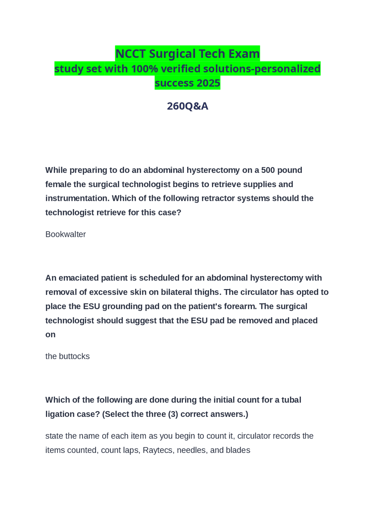 NCCT Surgical Tech Exam study set with 100% verified solutions ...