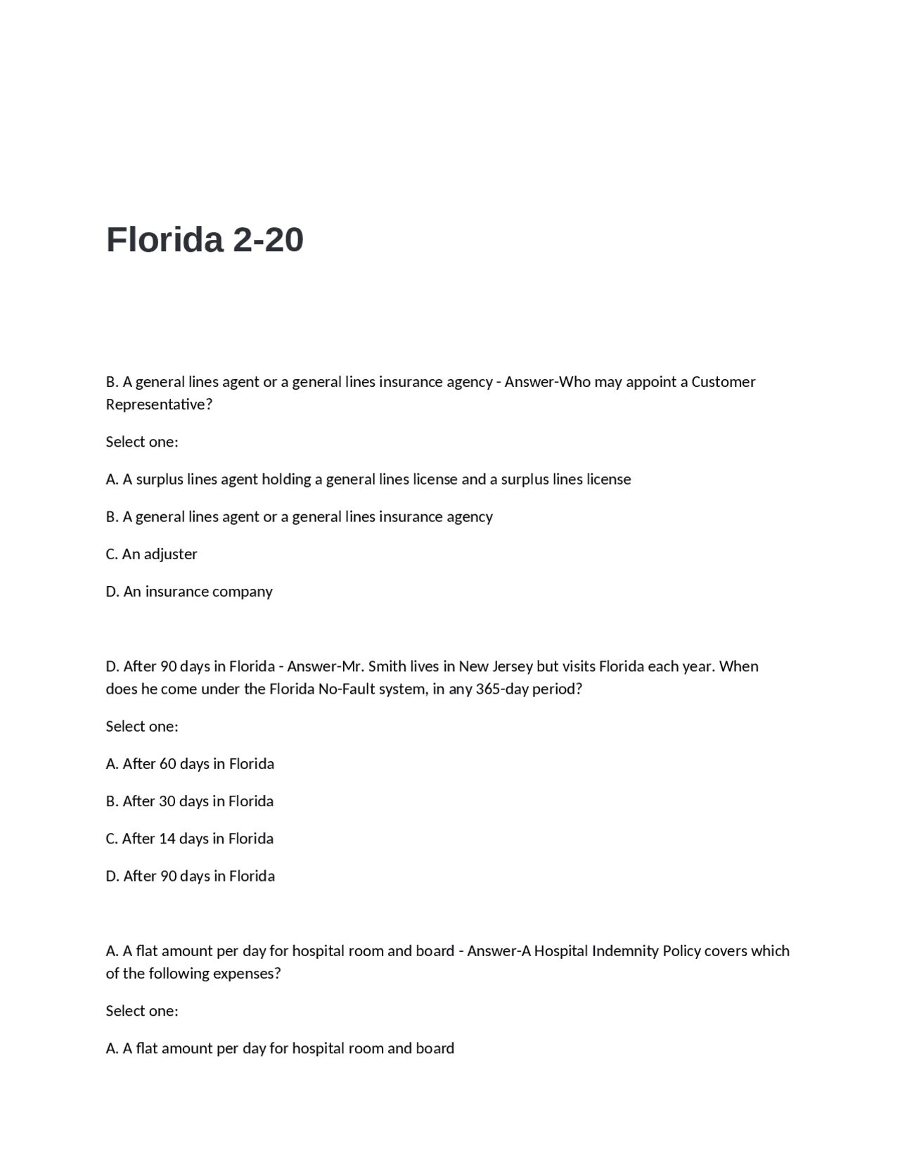 Florida 2-20 Exam Questions with Answers |CORRECT |VERIFIED!!!! | Exams ...