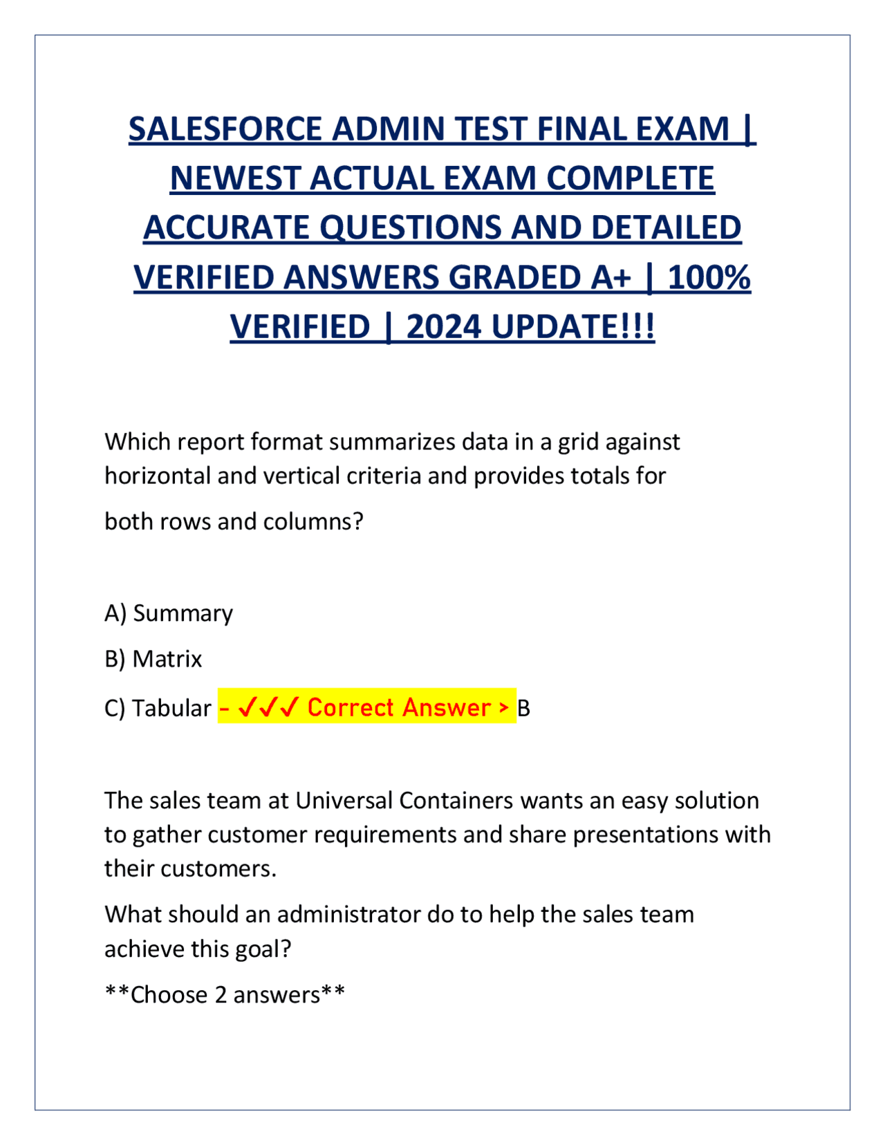 SALESFORCE ADMIN TEST FINAL EXAM | NEWEST ACTUAL EXAM COMPLETE ACCURATE ...