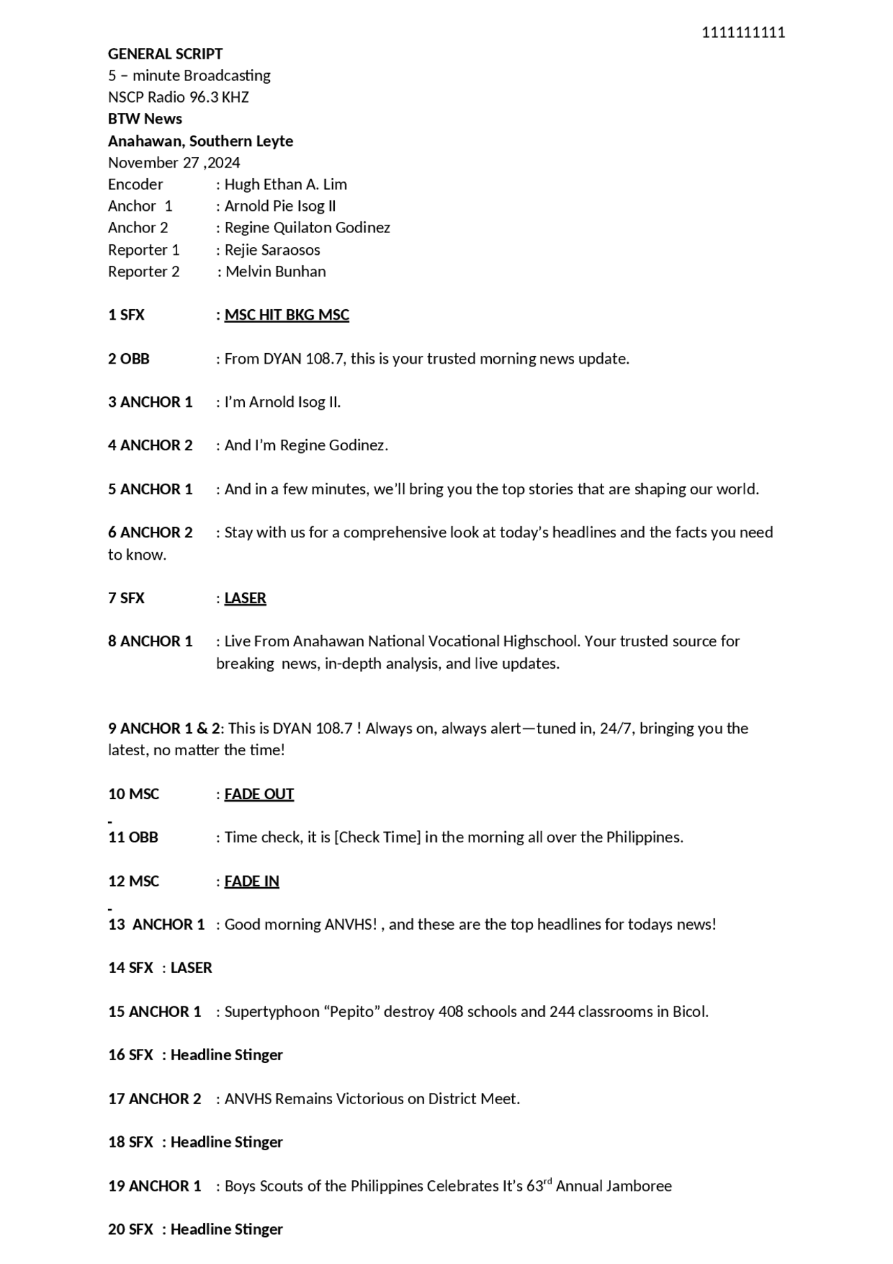 RANDOM NEWS BROADCASTING SCRIPT | Transcriptions English | Docsity