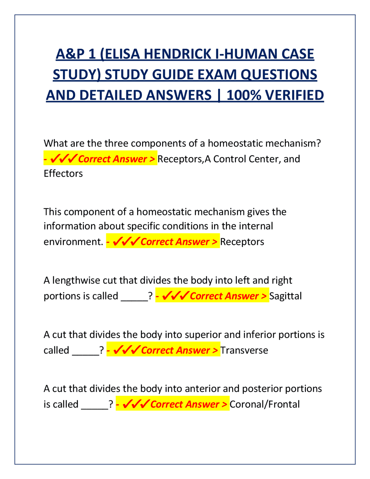 A&P 1 (ELISA HENDRICK I-HUMAN CASE STUDY) STUDY GUIDE EXAM QUESTIONS ...