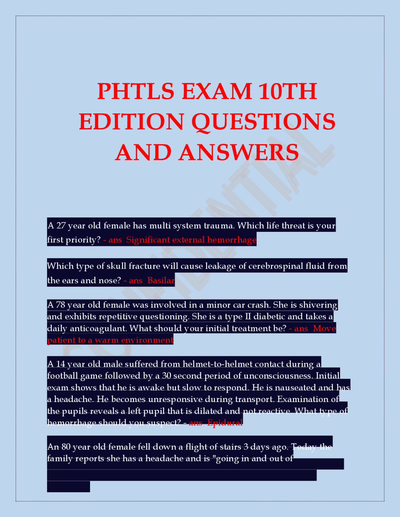 PHTLS EXAM 10TH EDITION QUESTIONS AND ANSWERS.pdf | Exams Information ...