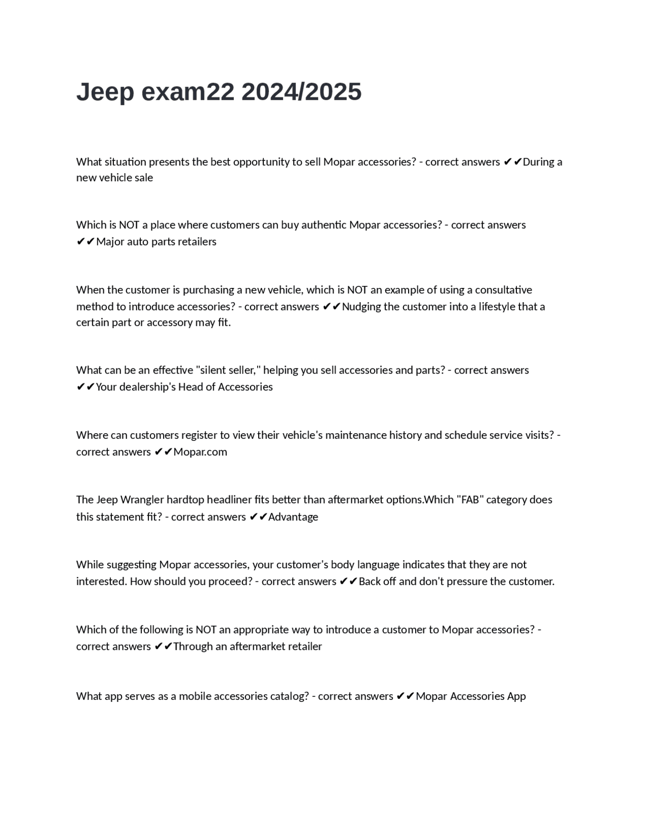 Jeep exam22 2024 with complete answers | Exams Motor Vehicle Design ...