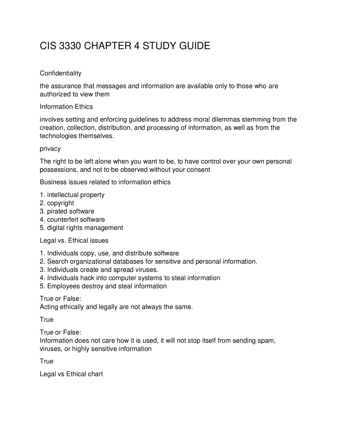 CIS 3330 Chapter 4 Study Guide: Information Ethics, Security, and Privacy | Exams Social ...