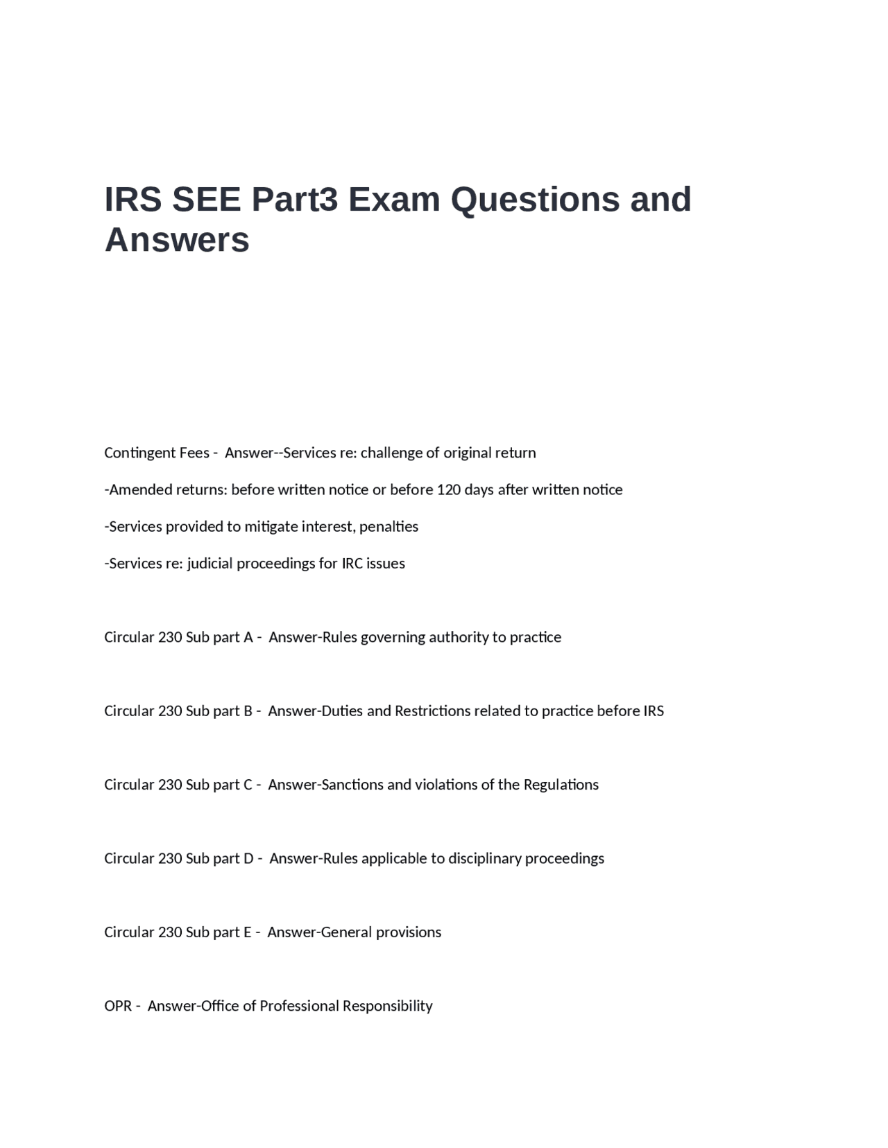 IRS SEE Part 3 Exam Questions and Answers: Tax Preparation and ...