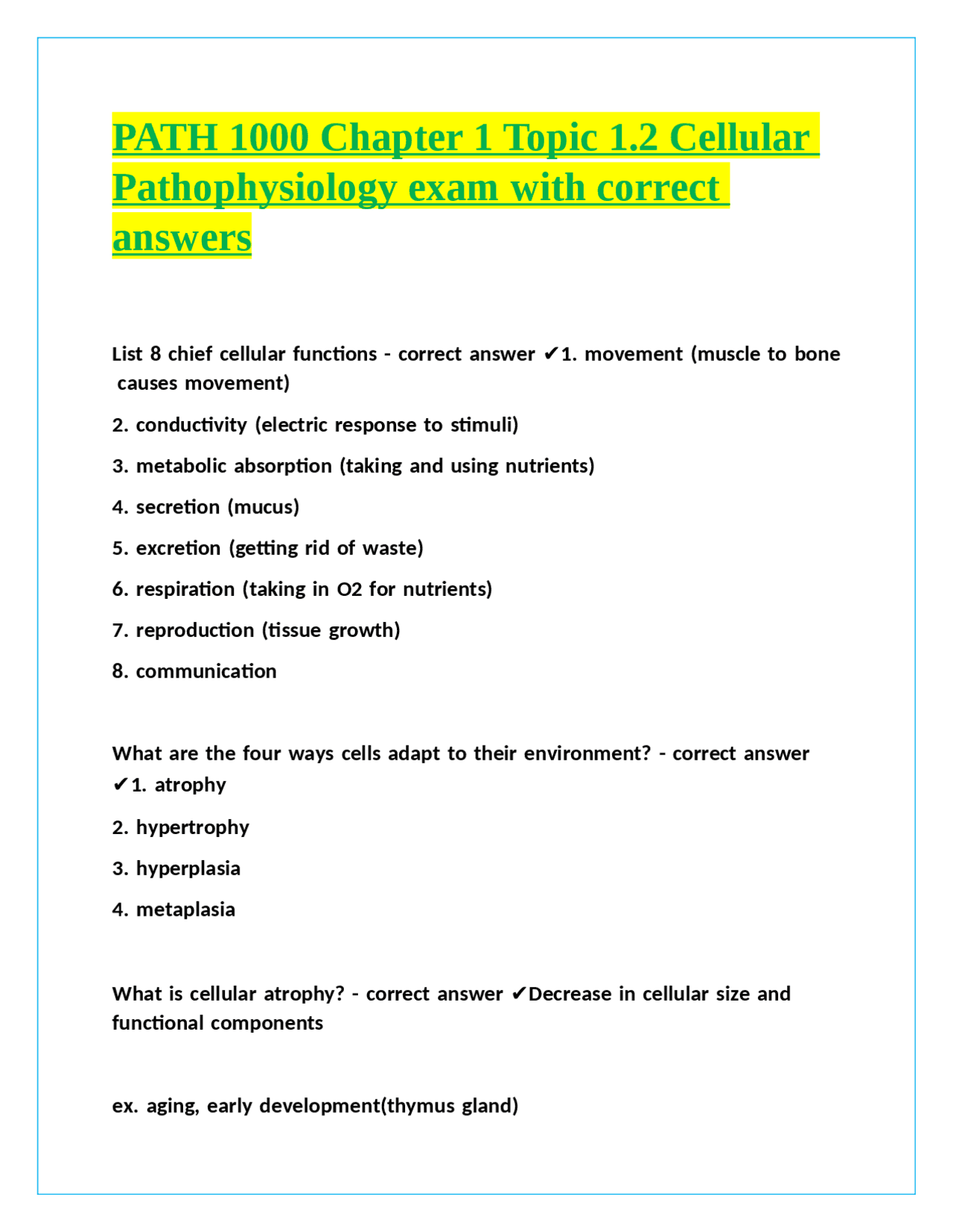 Cellular Pathophysiology Exam: Chapter 1 Topic 1.2 | Exams ...