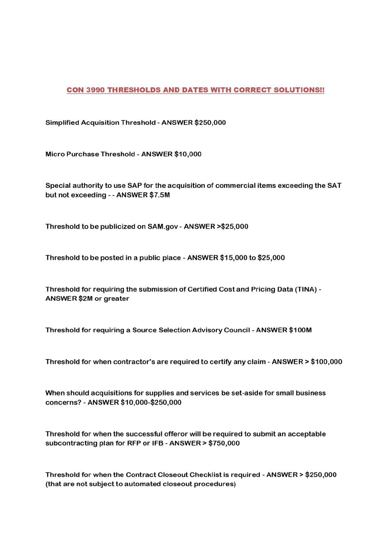CON 3990 THRESHOLDS AND DATES WITH CORRECT SOLUTIONS!! | Exams Advanced ...