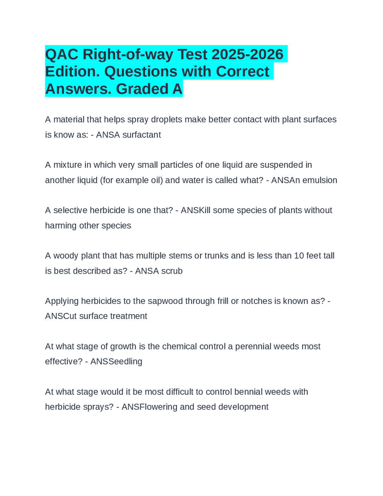 QAC Right-of-way Test 2025-2026 Edition. Questions with Correct Answers ...