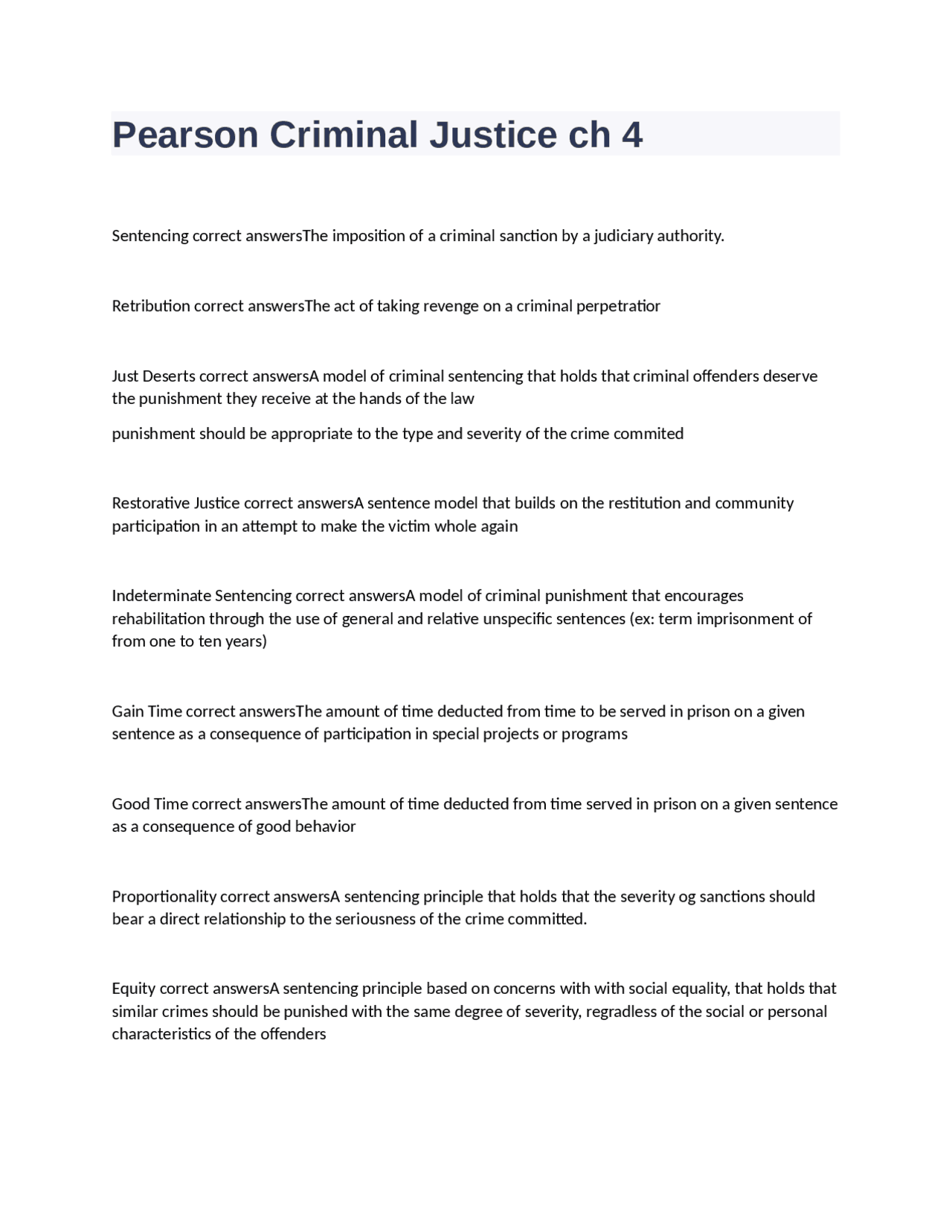 Pearson Criminal Justice | Exams Criminal Justice | Docsity