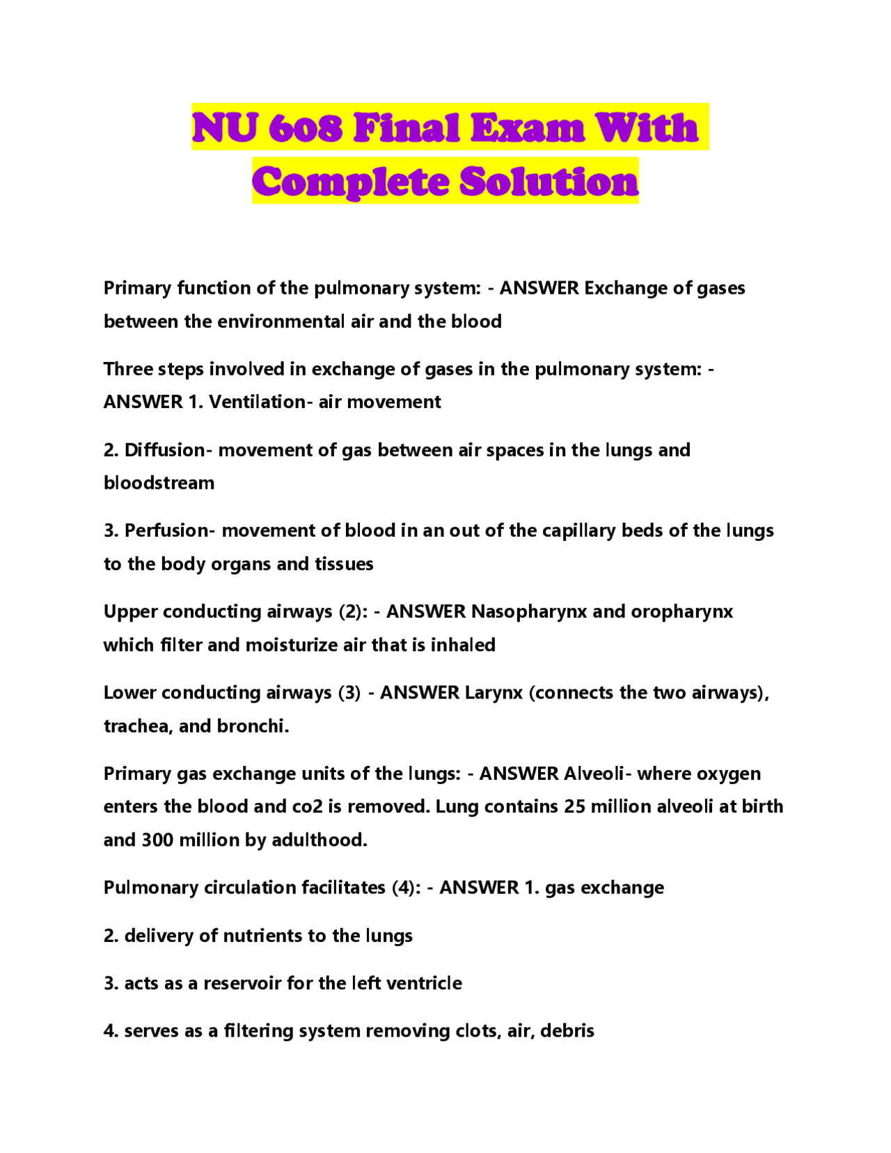 NU 608 Final Exam With Complete Solution | Exams Nursing | Docsity