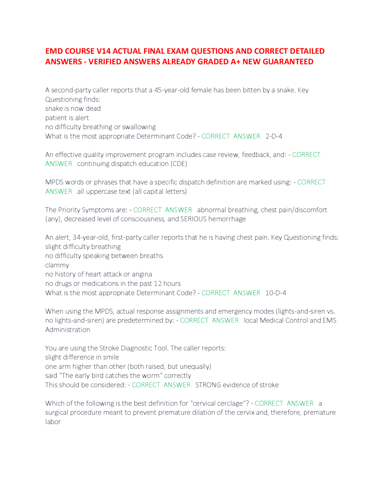 EMD COURSE V14 ACTUAL FINAL EXAM QUESTIONS AND CORRECT DETAILED ANSWERS ...