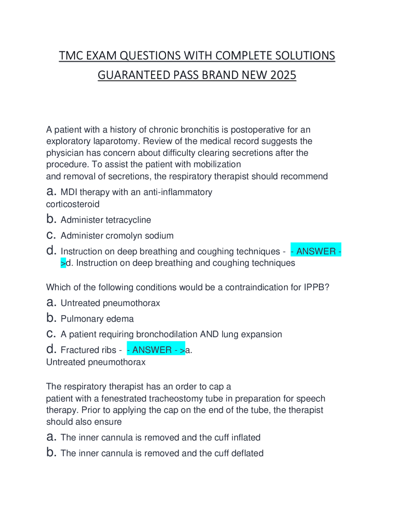 TMC EXAM QUESTIONS WITH COMPLETE SOLUTIONS GUARANTEED PASS BRAND NEW ...