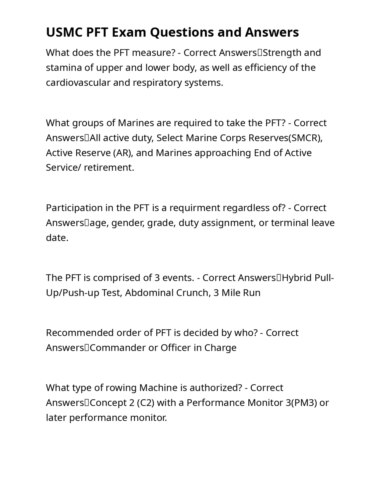 USMC PFT Exam Questions and Answers: A Guide to Physical Fitness ...
