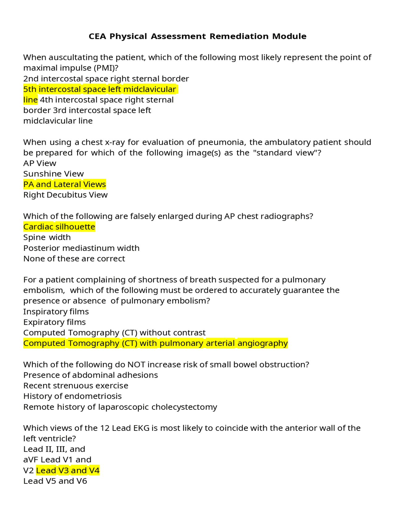 NR 511 Week 7 CEA Physical Assessment Remediation Module | Exams ...