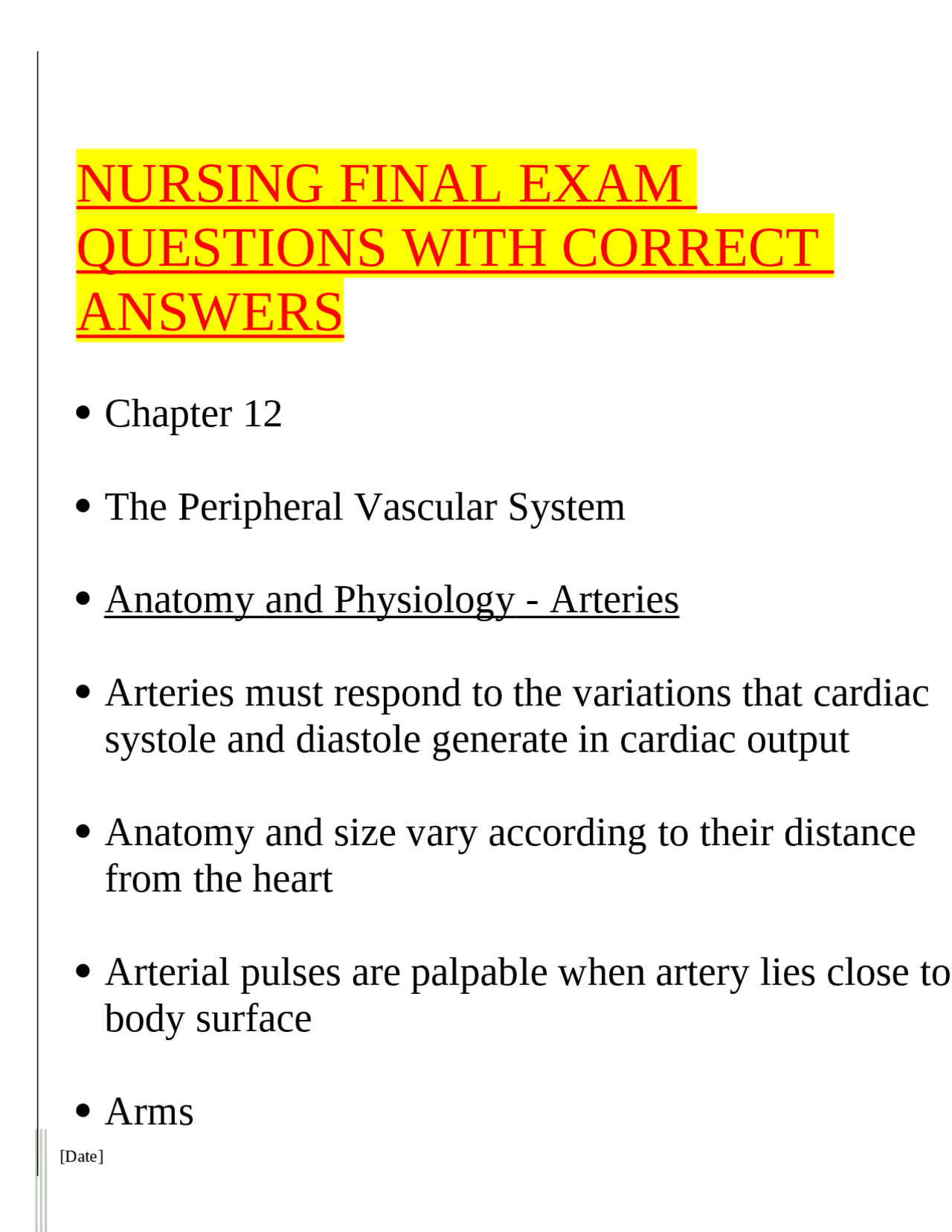 Nursing Final Exam Questions With Correct Answers Exams Nursing Docsity