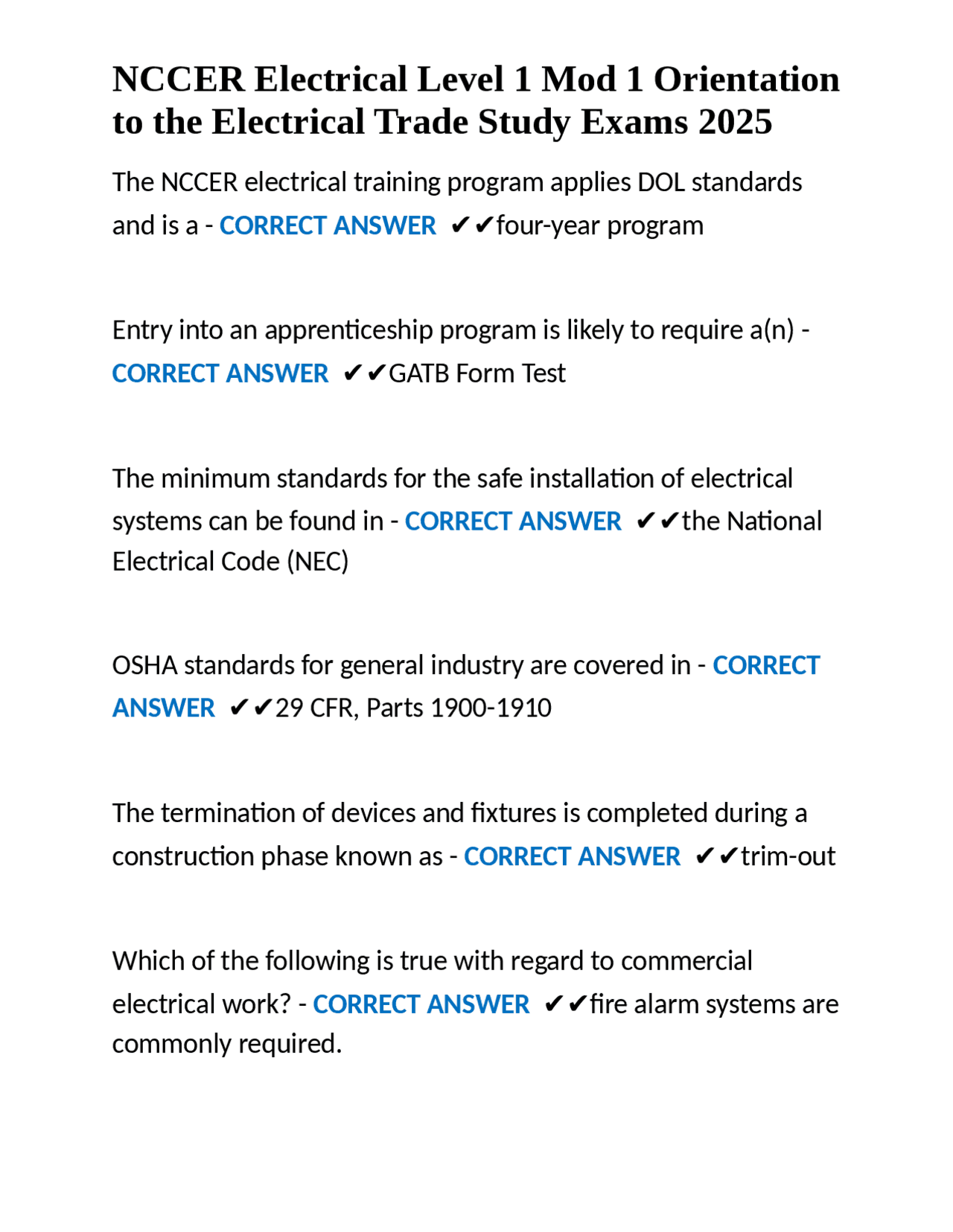 NCCER Electrical Level 1 Mod 1 Orientation to the Electrical Trade ...