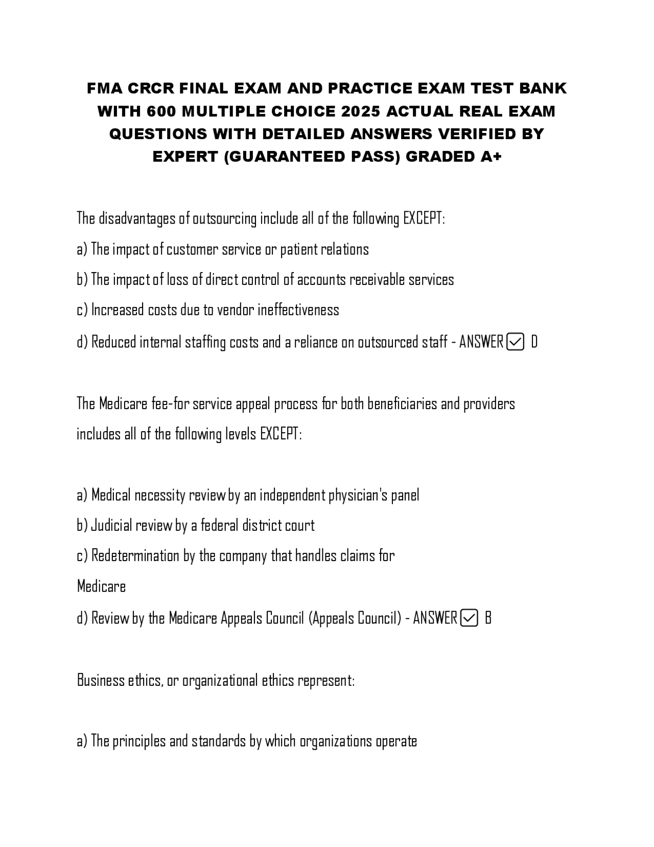 FMA CRCR FINAL EXAM AND PRACTICE EXAM TEST BANK WITH 600 MULTIPLE ...