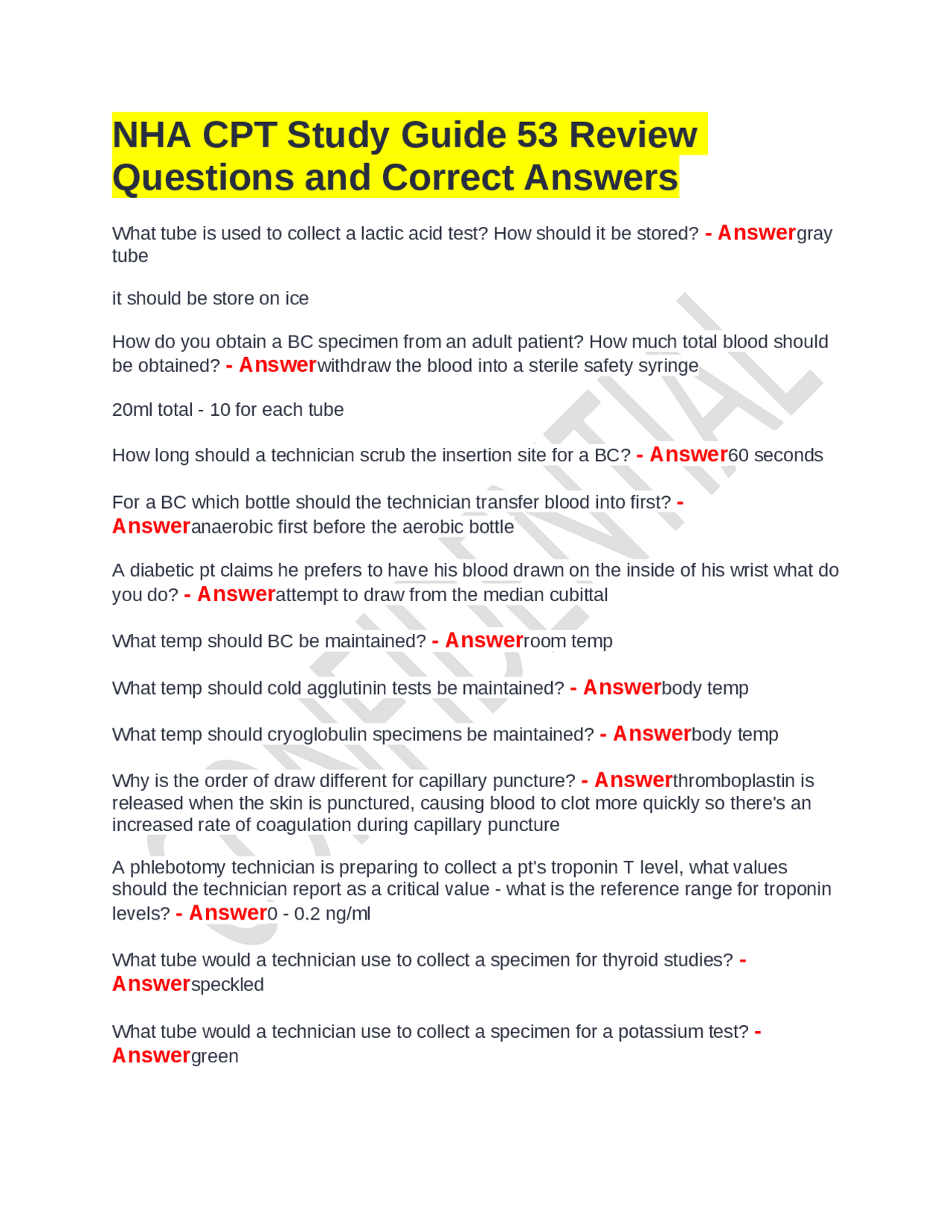NHA CPT Study Guide 53 Review: Questions and Correct Answers | Exams ...