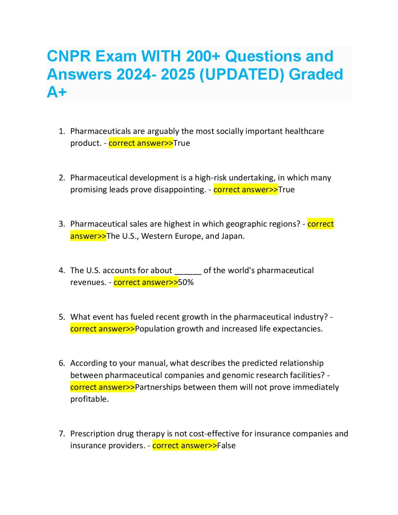 CNPR Exam WITH 200+ Questions and Answers 2024- 2025 (UPDATED) Graded ...